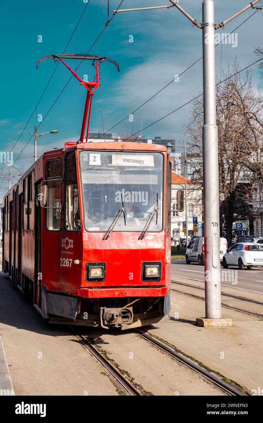 Belgrade, Serbia - 8 FEB 2024: The Belgrade tram system is a 1000 mm ...