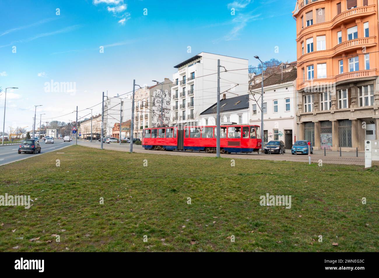 Belgrade, Serbia - 8 FEB 2024: The Belgrade tram system is a 1000 mm ...