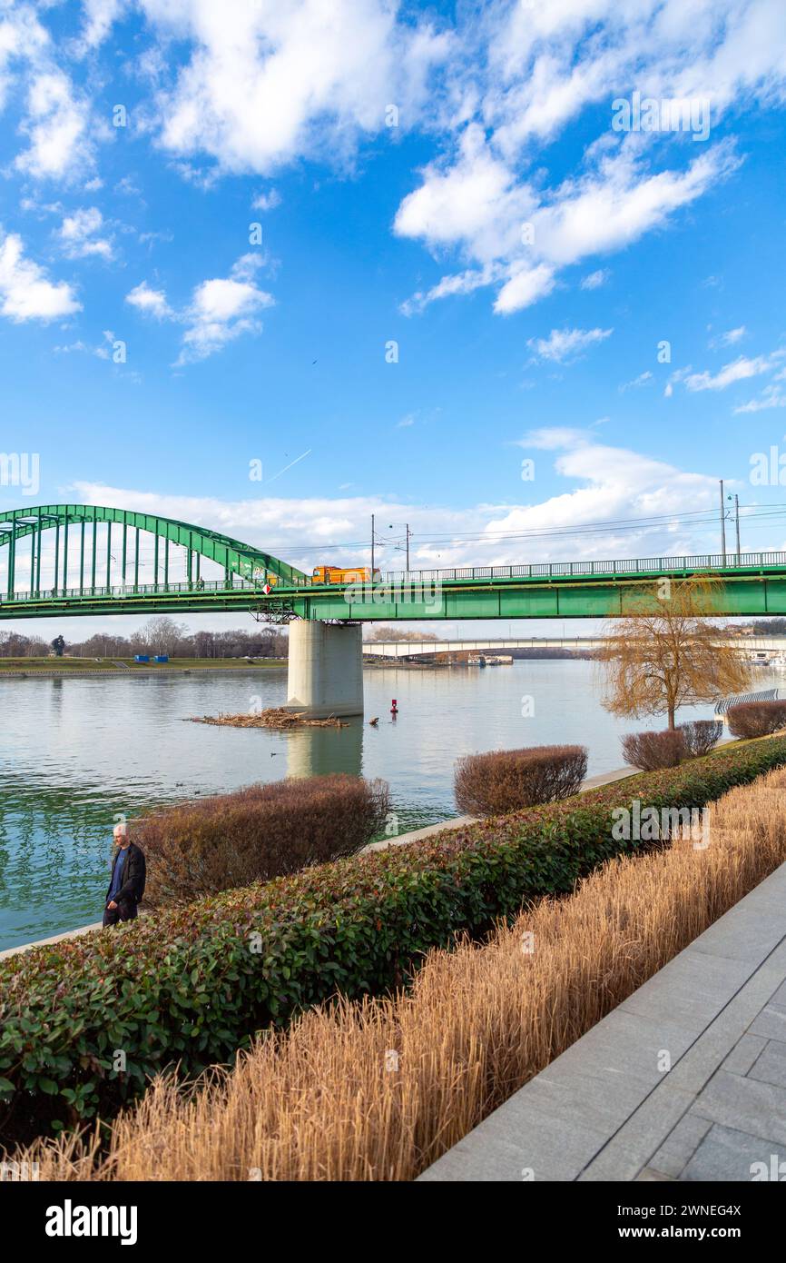 Belgrade, Serbia - 8 FEB 2024: The Old Sava Bridge is a 430 metre long ...