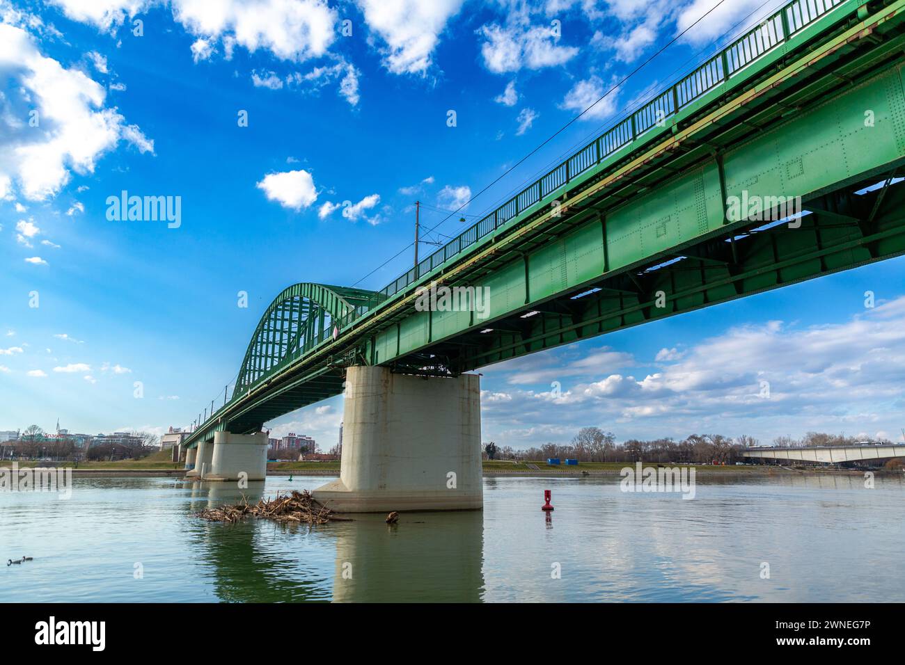 Belgrade, Serbia - 8 FEB 2024: The Old Sava Bridge is a 430 metre long ...