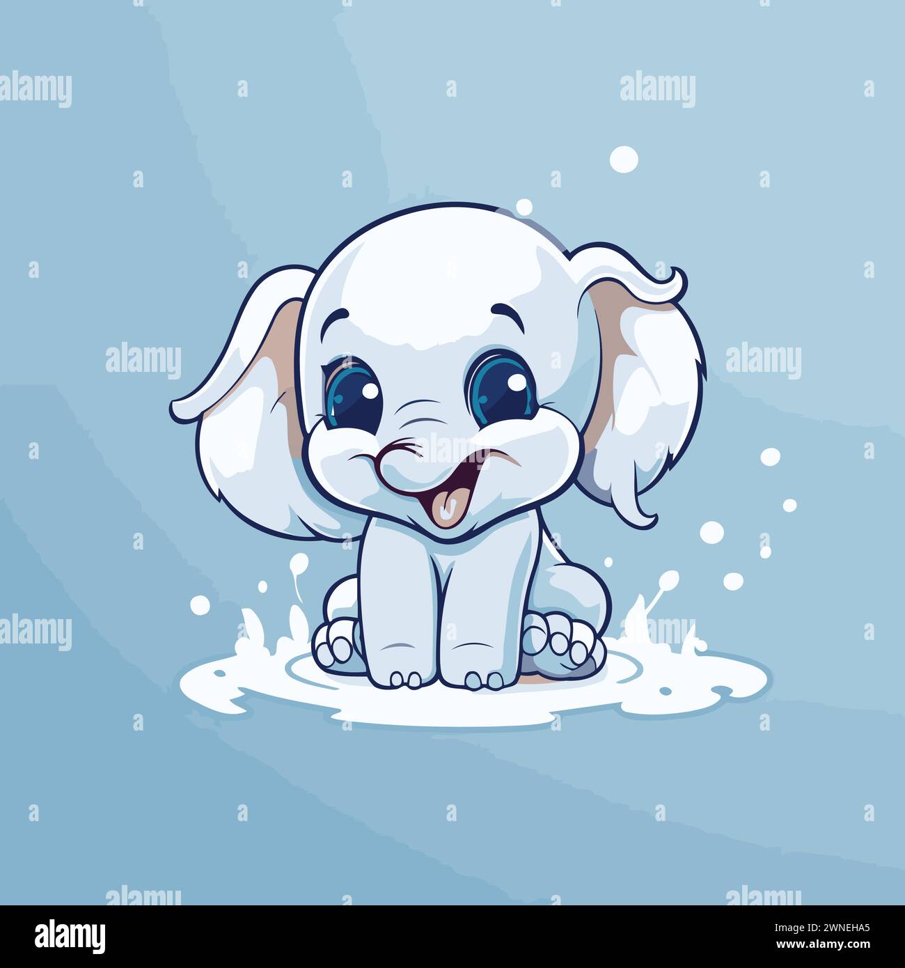 Cute cartoon elephant in milk splash. Vector illustration on blue ...