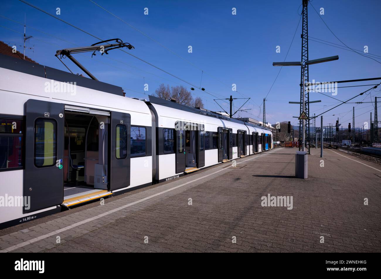 Exterior shot, S-Bahn train station, doors open, Bad Cannstatt ...