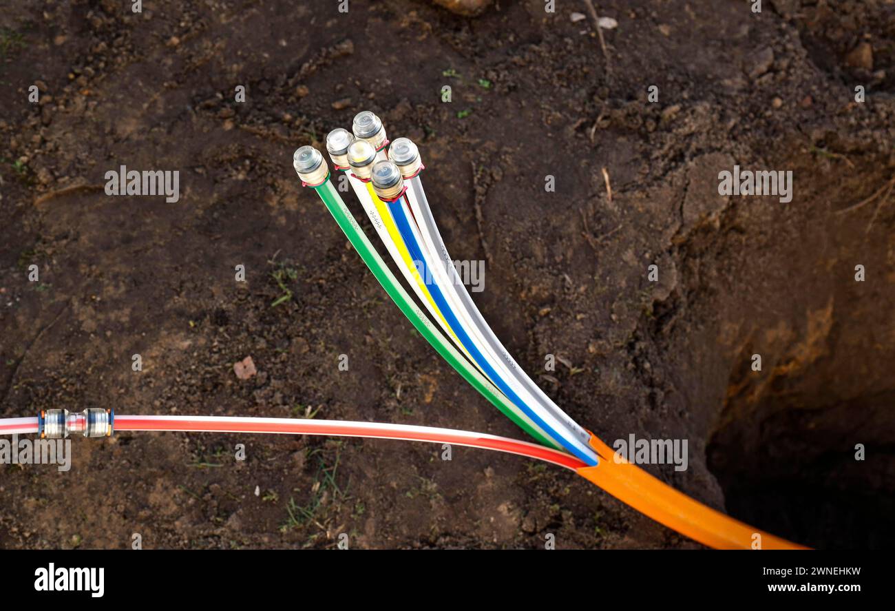 Fibre optic cable for laying at a construction site, Berlin, 29.02.2024 ...