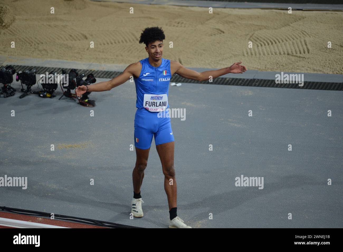 Glasgow, UK. 02nd Mar, 2024. Mattia Furlani of Italy wins silver in the ...