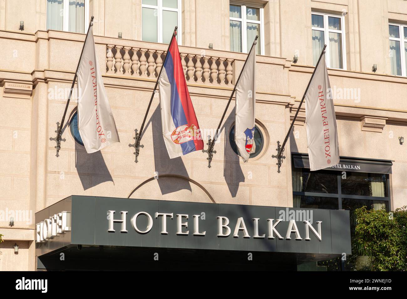 Belgrade, Serbia - 8 FEB 2024: Hotel Balkan is a four star hotel on ...
