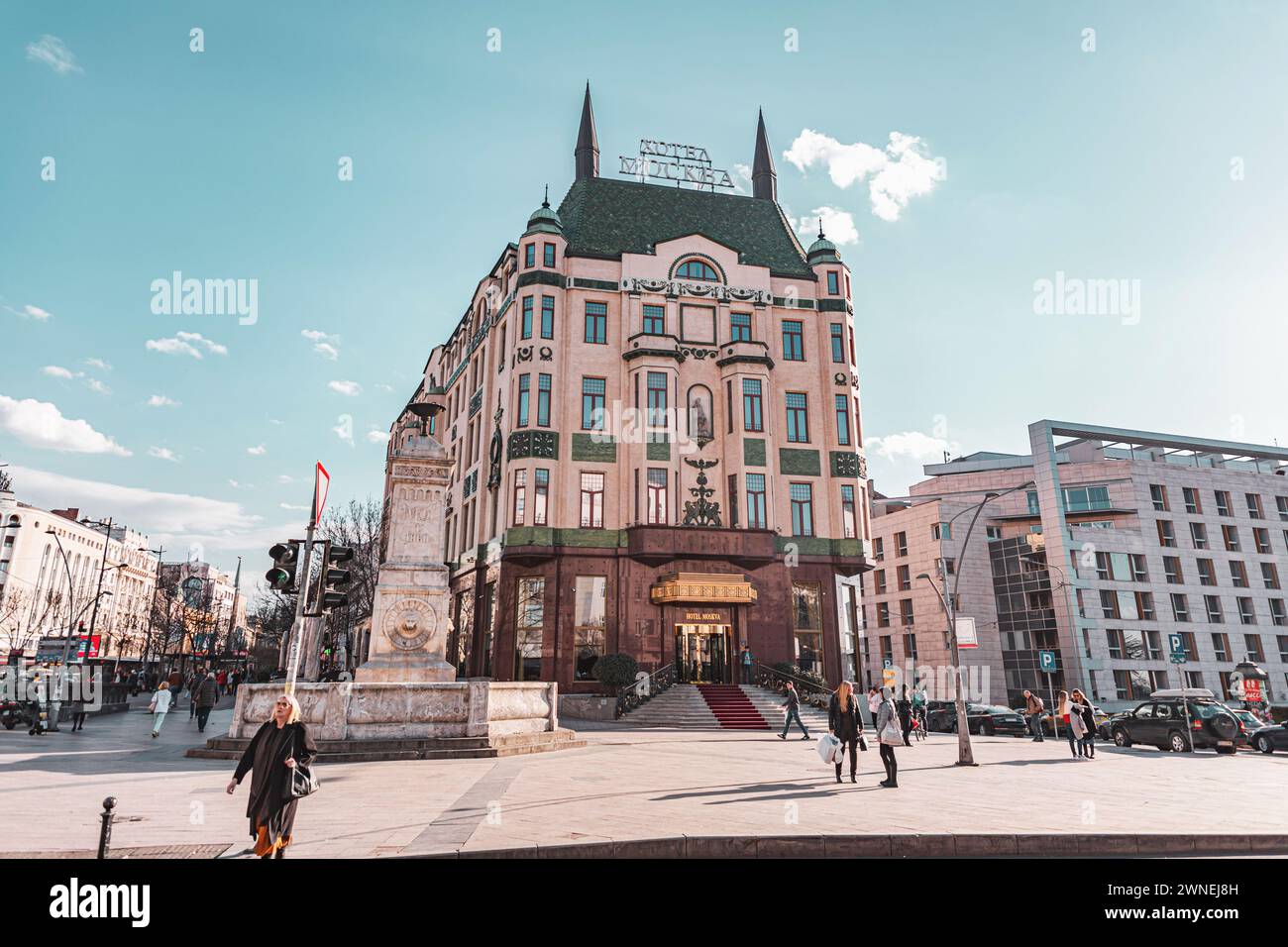 Belgrade, Serbia - 8 FEB 2024: Hotel Moskva is a four star hotel in ...