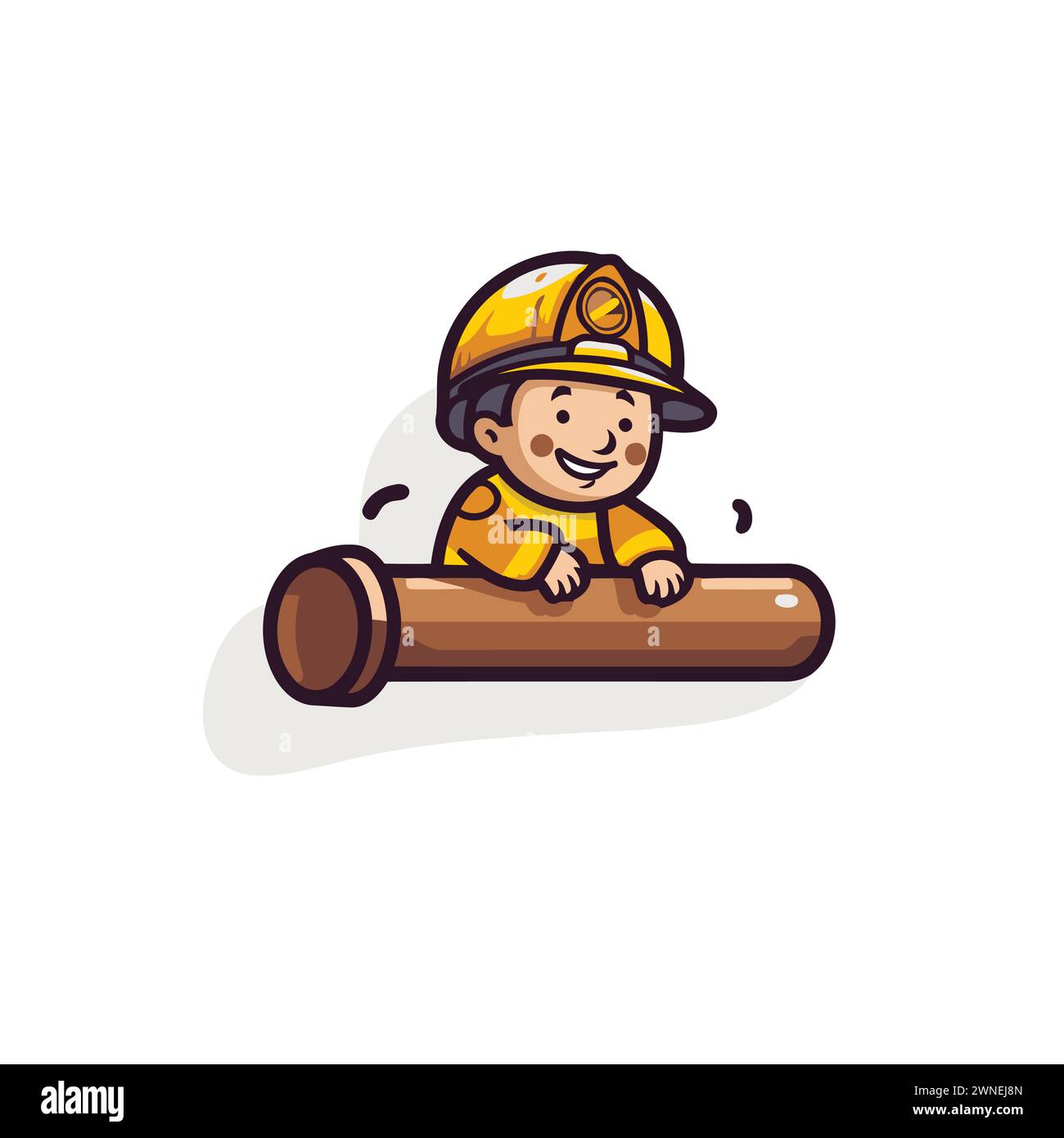 Cartoon cute boy with safety helmet and pipe. Vector illustration Stock ...