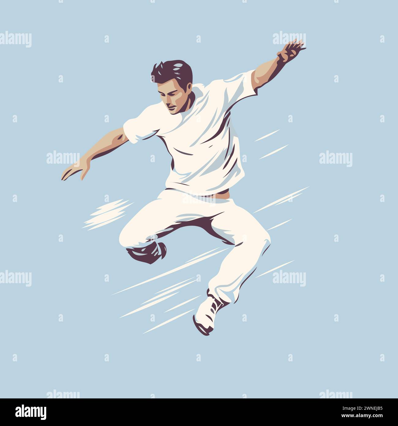Cricket player in jump. Vector illustration. Isolated on white ...