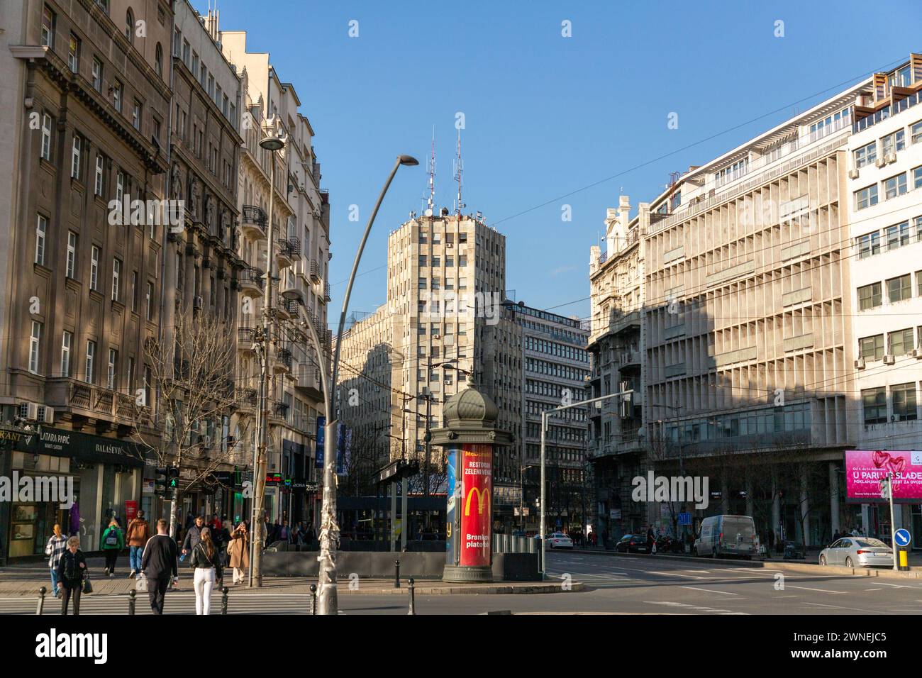 Belgrade, Serbia - 8 FEB 2024: Terazije is the central town square and ...