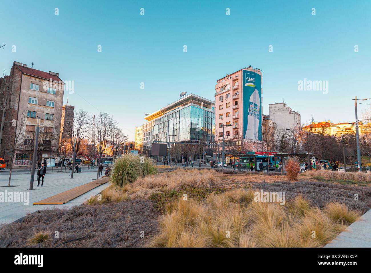 Belgrade, Serbia - 8 FEB 2024: Slavija Square is a major commercial ...