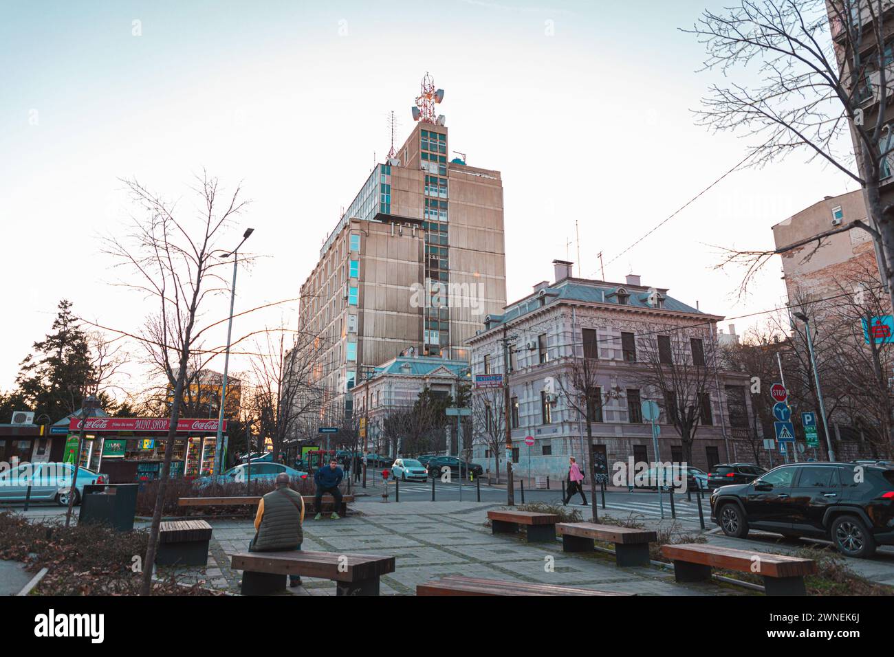 Belgrade, Serbia - 8 FEB 2024: Slavija Square is a major commercial ...