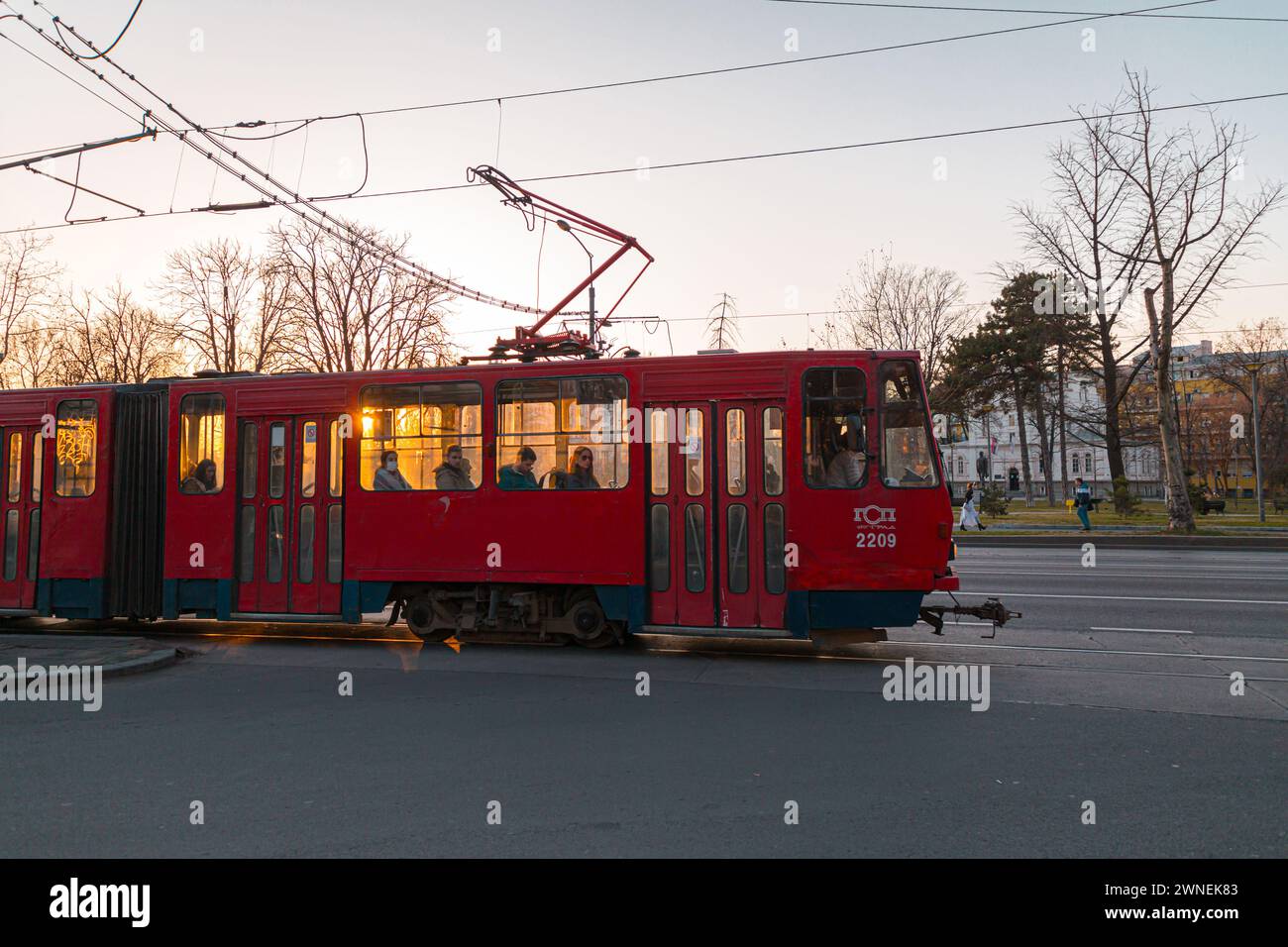 Belgrade, Serbia - 8 FEB 2024: The Belgrade tram system is a 1000 mm ...