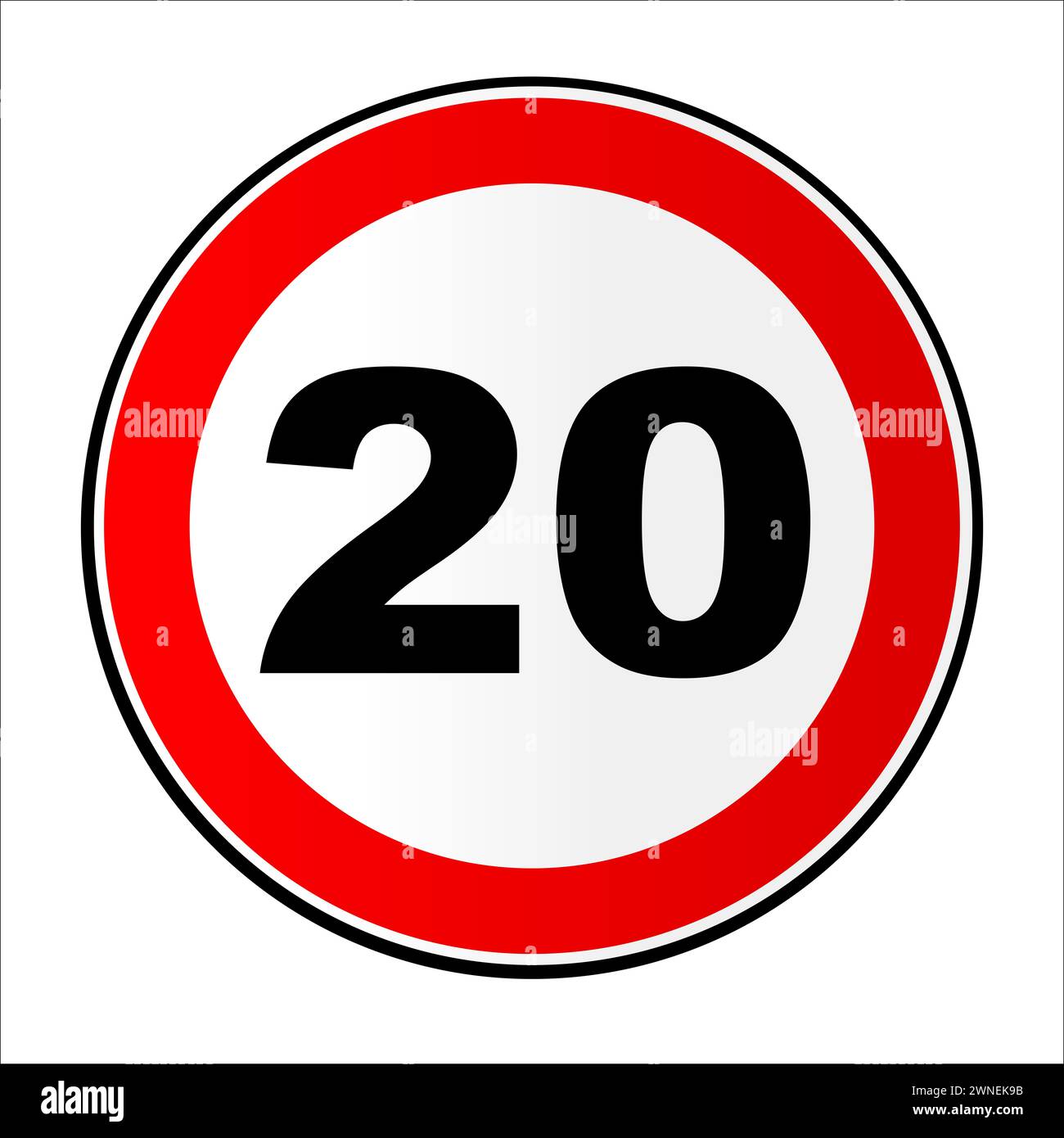 A large round red traffic displaying a twenty 20 MPH speed limit Stock ...