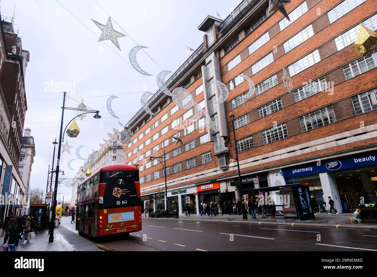 Oxford Street, London, UK. 2nd Mar 2024. Lights and decorations on ...