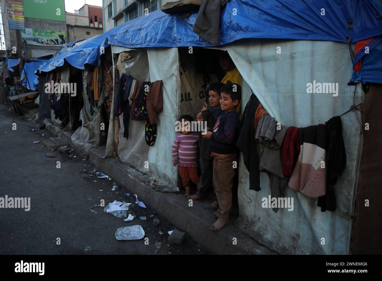 Rafah, Gaza. 29th Feb, 2024. Displaced Palestinian children stand ...