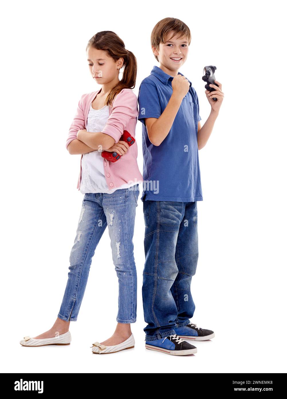 Children, siblings and winner with loser for video games, competition ...