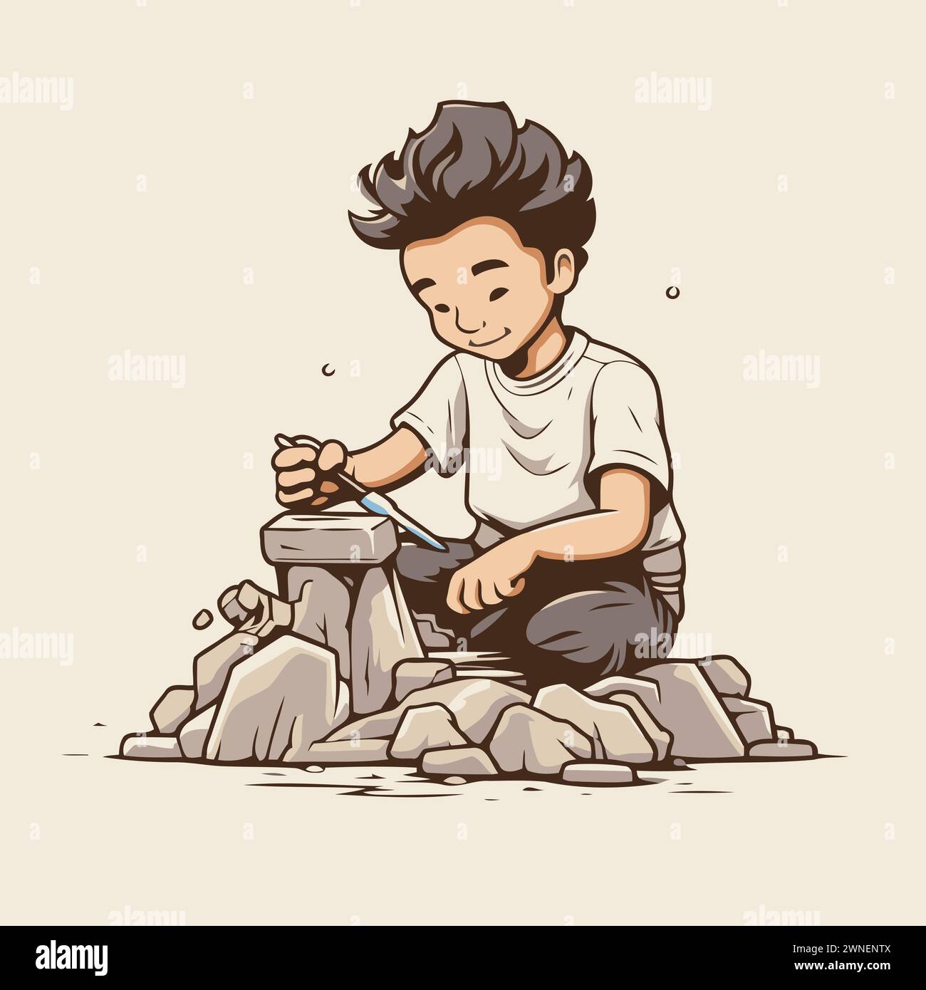 Child sitting on rock Stock Vector Images - Alamy