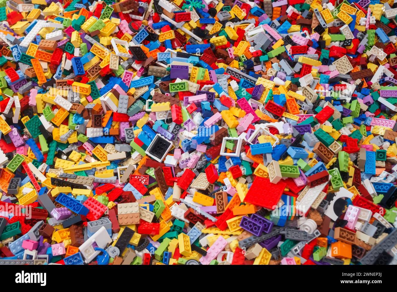 Billund, Denmark - 17 June 2023: Multi-colored plastic Lego brick ...