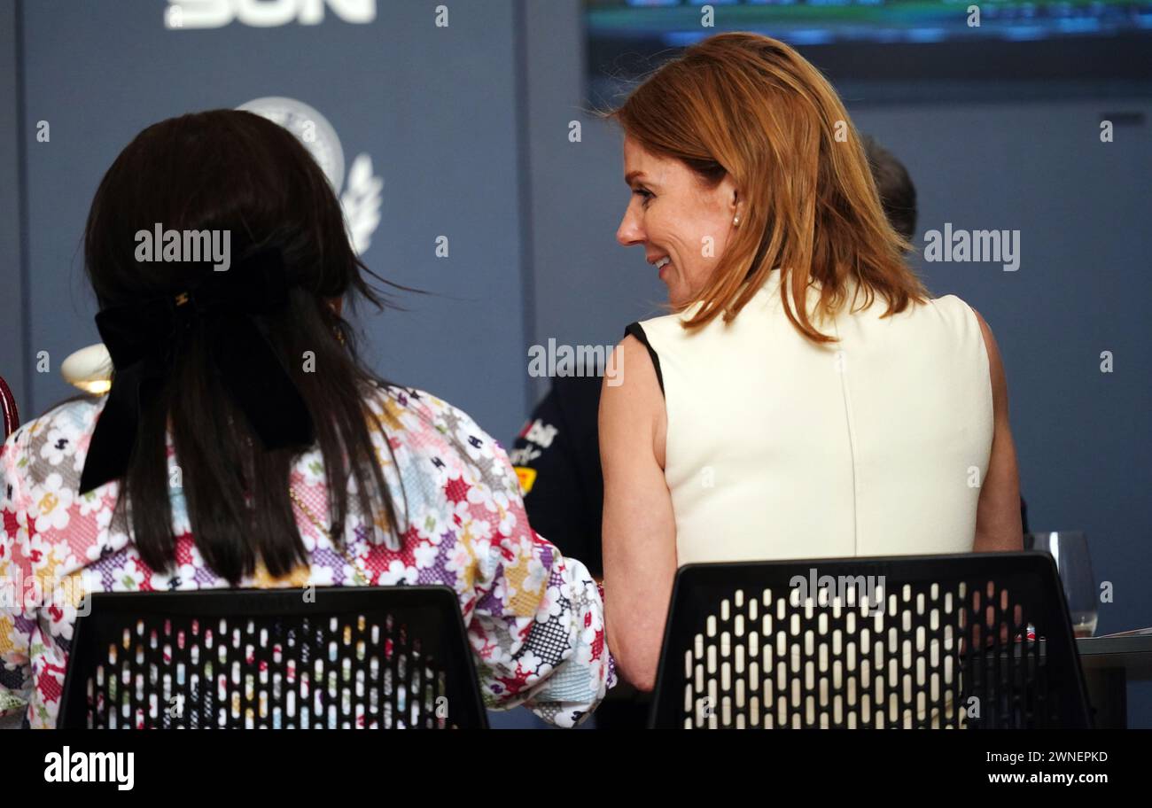 Geri Horner speaks to Daranee Yoovidhya before the Bahrain Grand Prix at the Bahrain ...