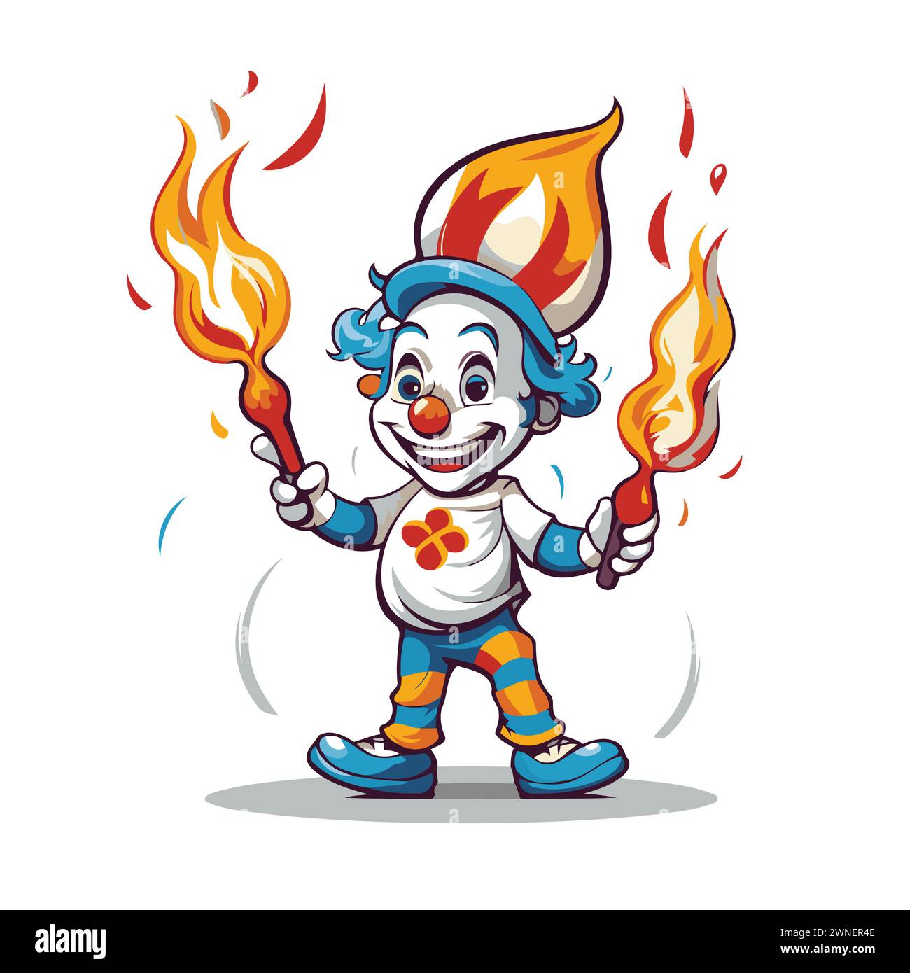 Clown with a burning flambeau on a white background Stock Vector Image ...