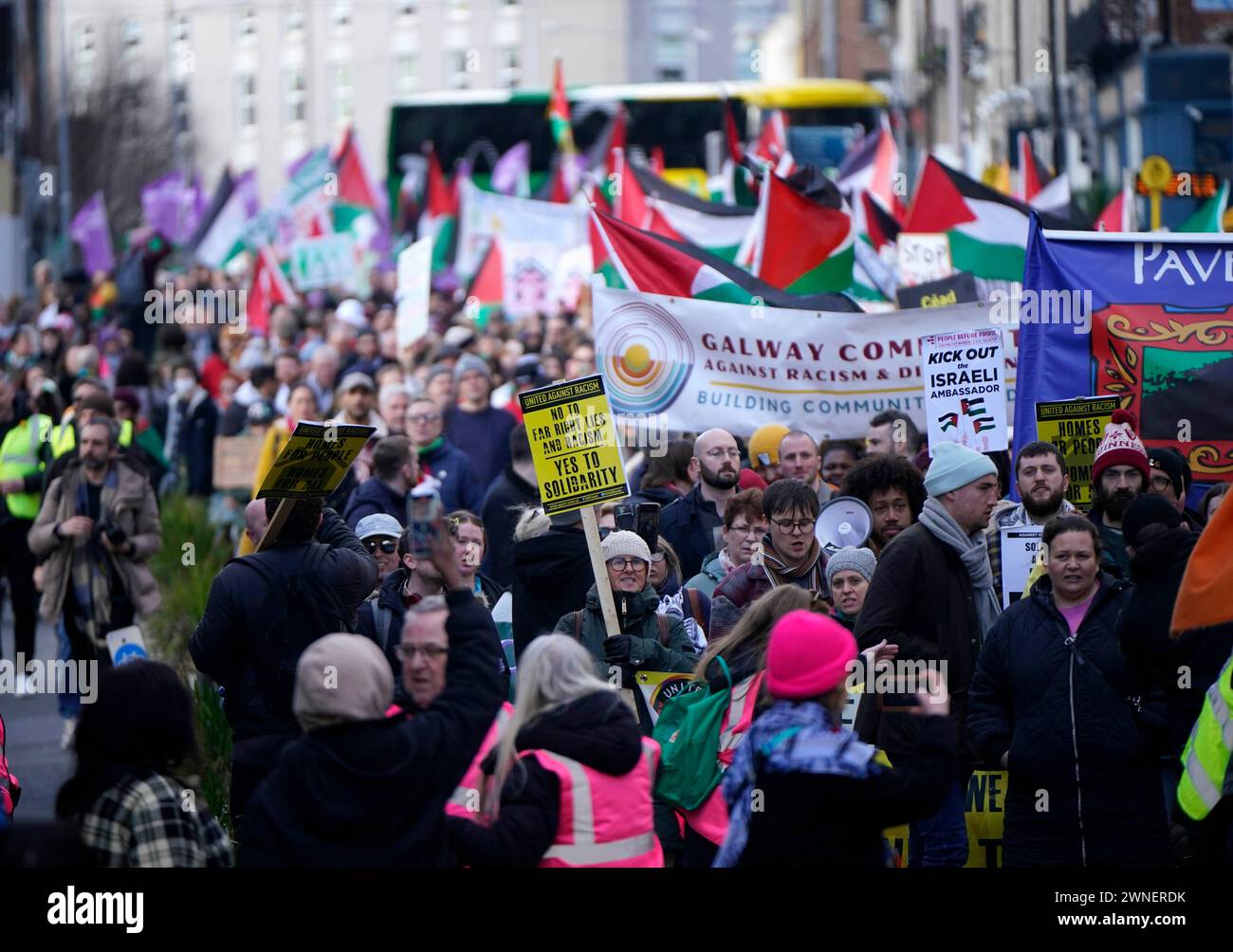 People during the Stand Together solidarity march in Dublin. The ...