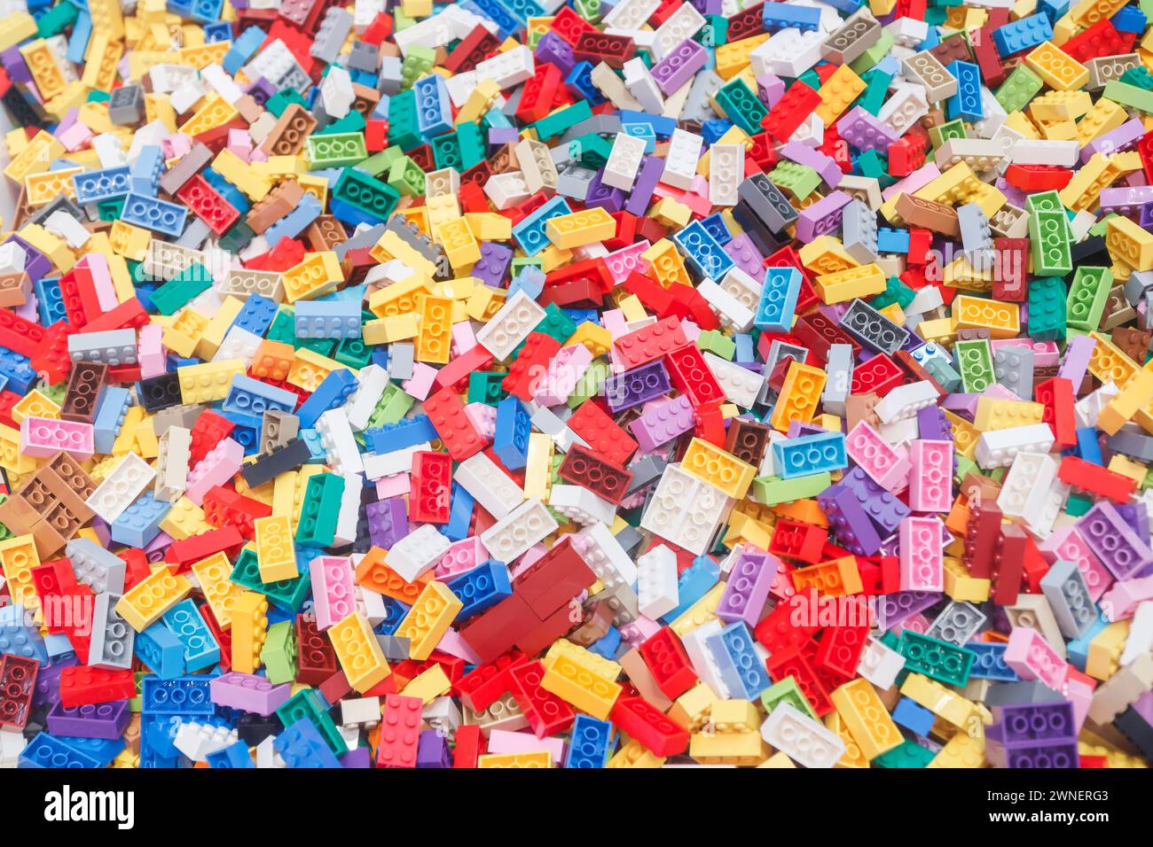 Billund, Denmark - 17 June 2023: Multi-colored plastic Lego brick ...