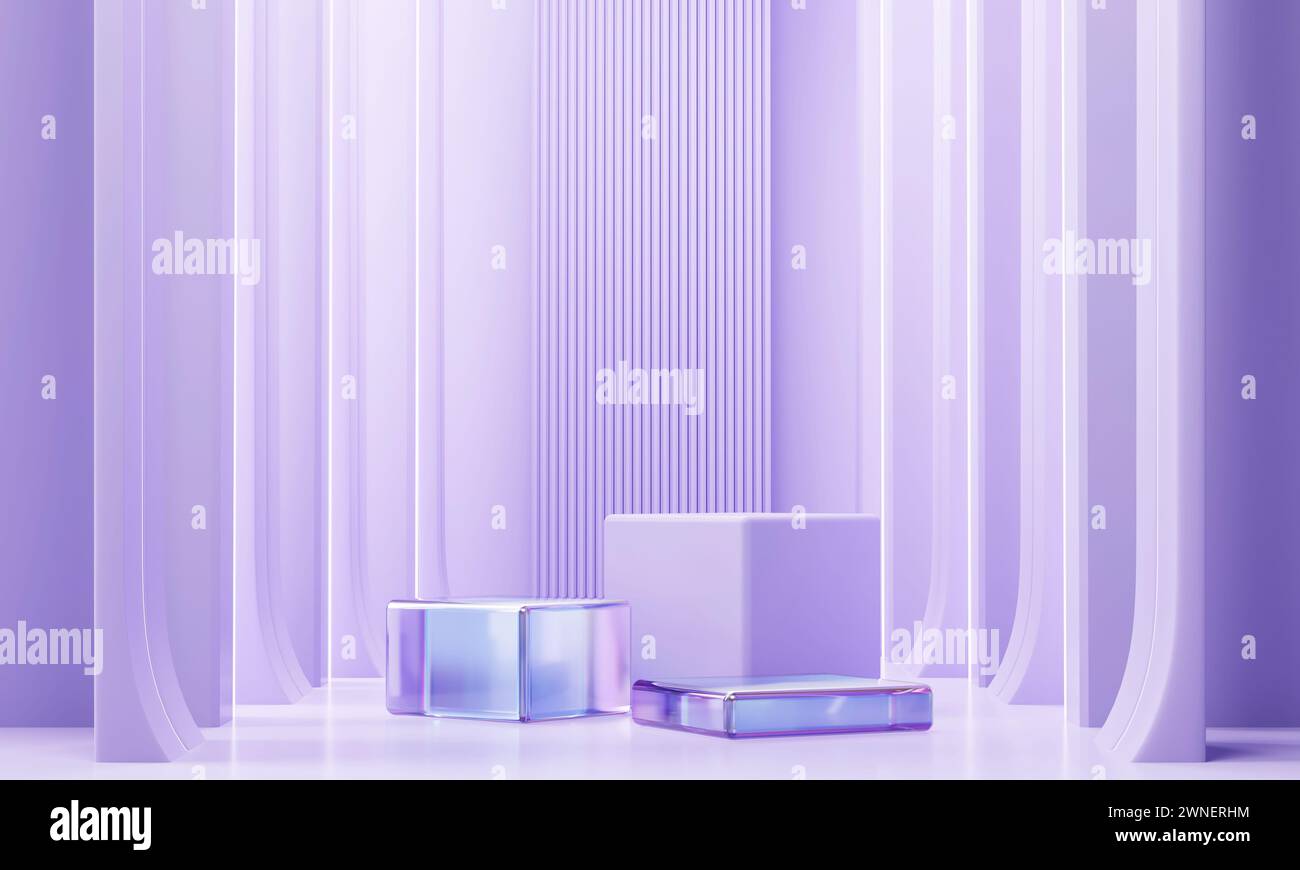 Violet Stage Platform with neon light For Product Display 3D Rendering ...