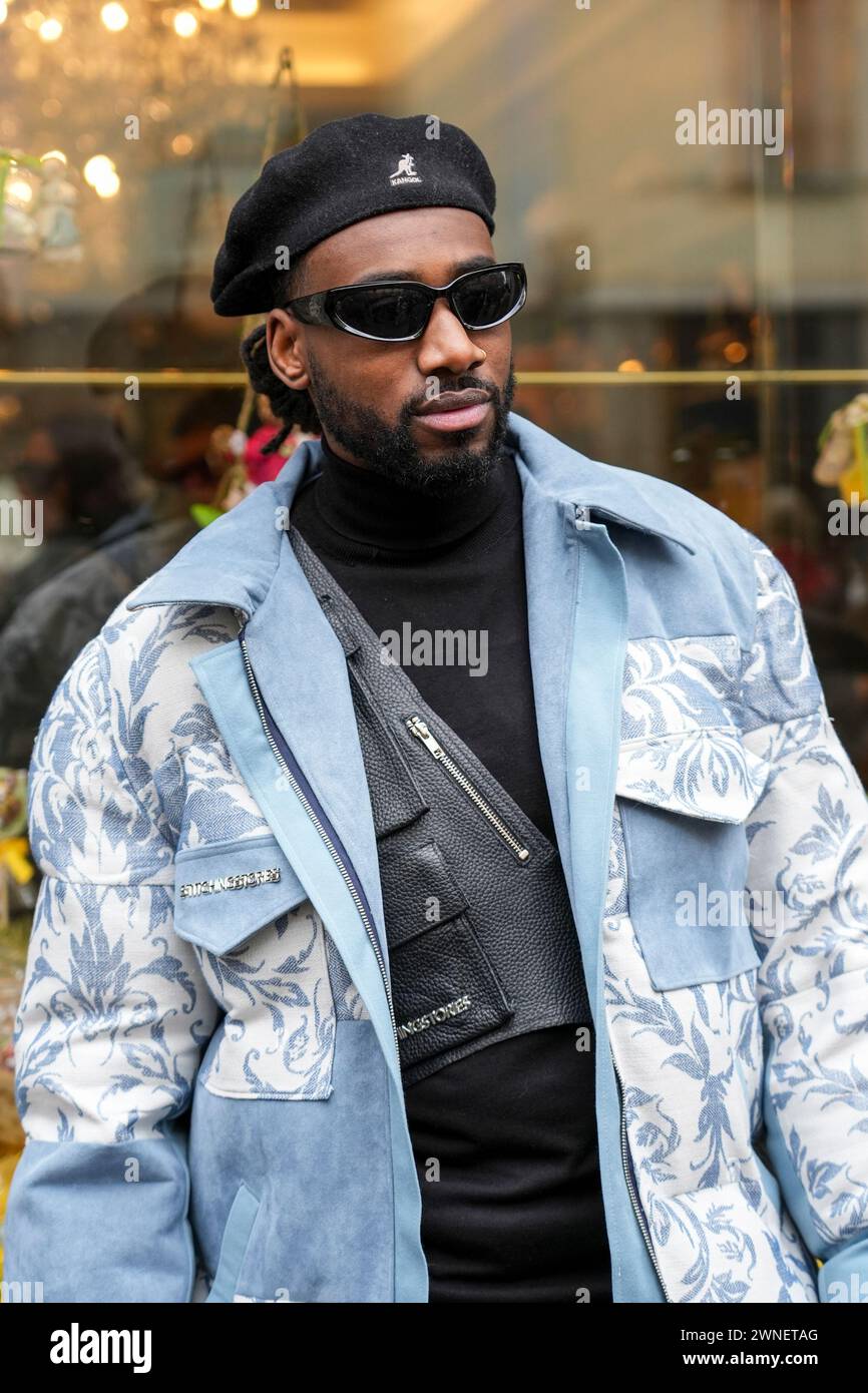 Milan, Italy. 24th Feb, 2024. Street Style: A model is seen outside the ...
