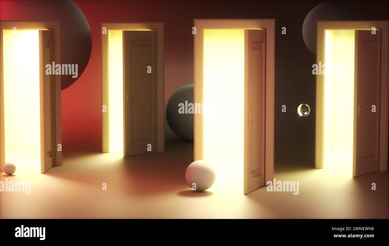 Bright Light from doorways of slightly open doors in a room with ...