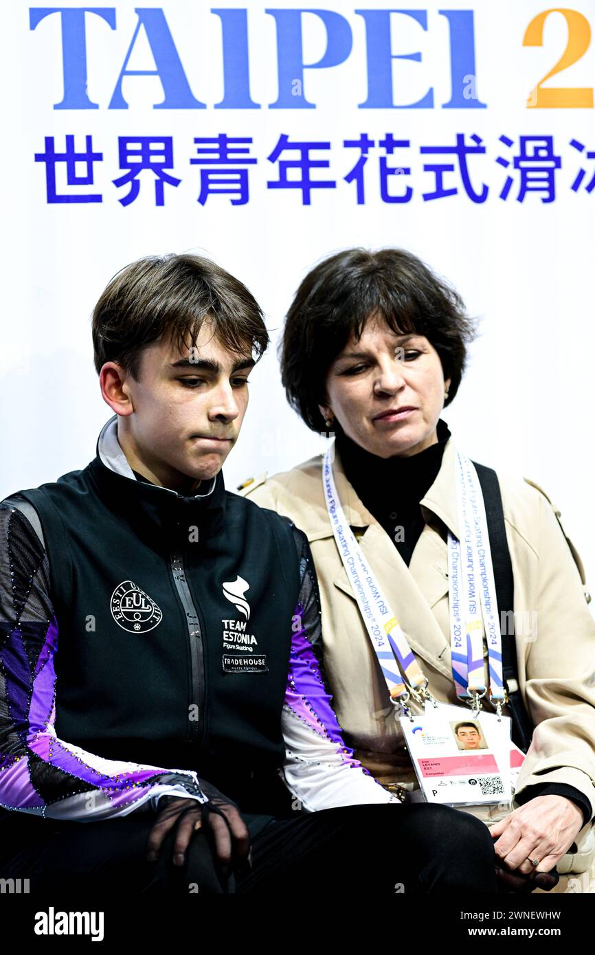 Arlet LEVANDI (EST), at Kiss & Cry, during Junior Men Free Skating, at ...