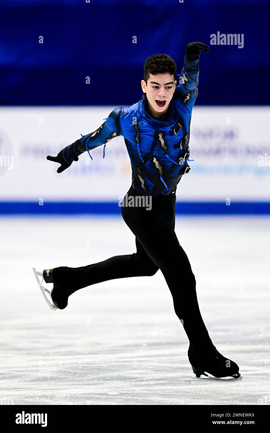 Jacob SANCHEZ (USA), during Junior Men Free Skating, at the ISU World Junior Figure Skating ...