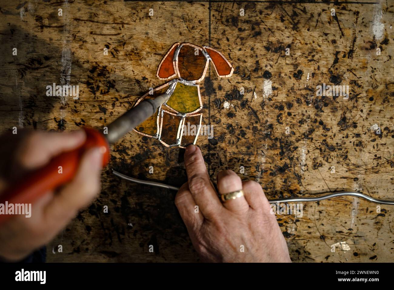 Stained glass workshop. Close up Stock Photo - Alamy