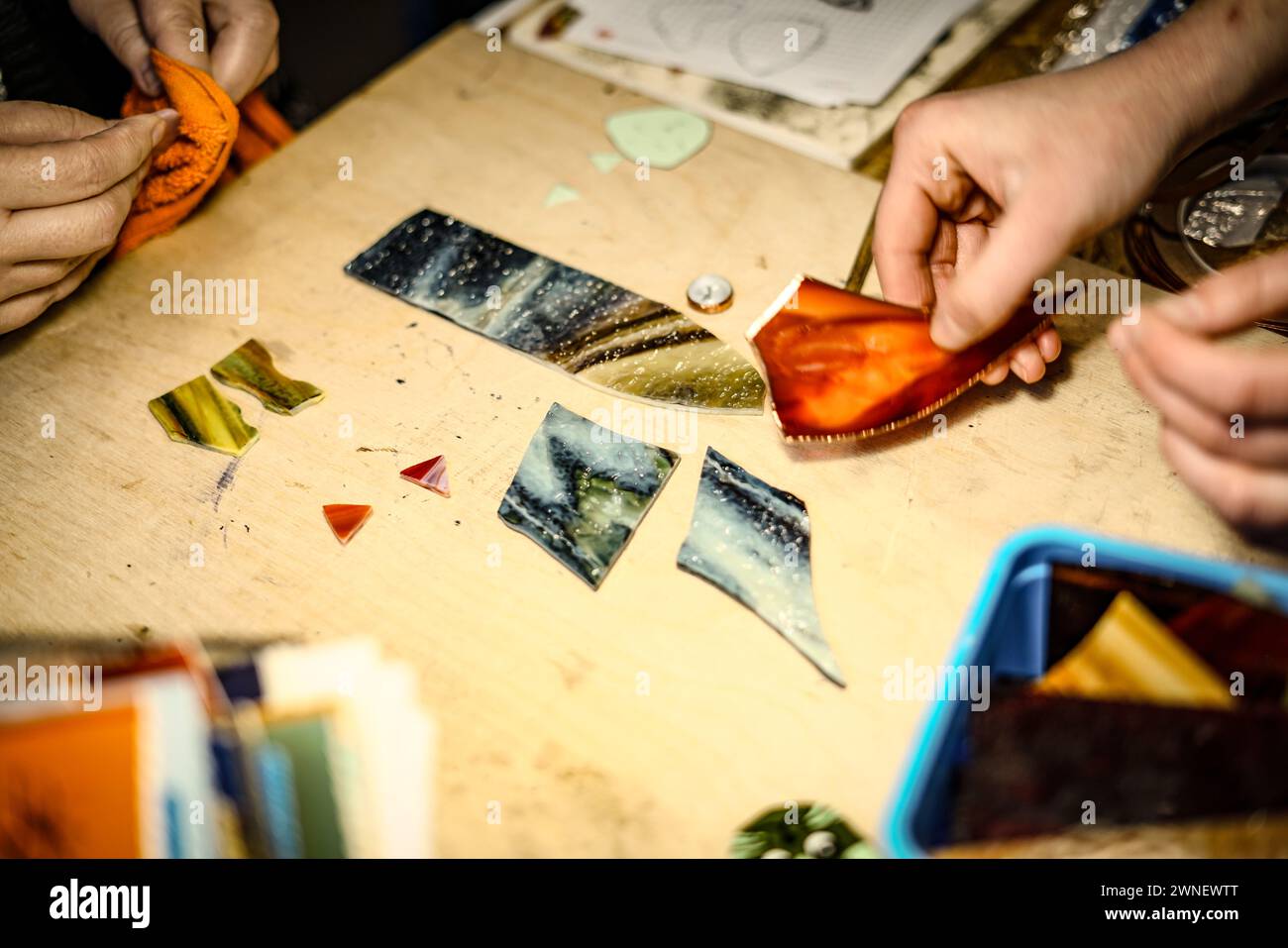 Stained glass workshop. Close up Stock Photo - Alamy