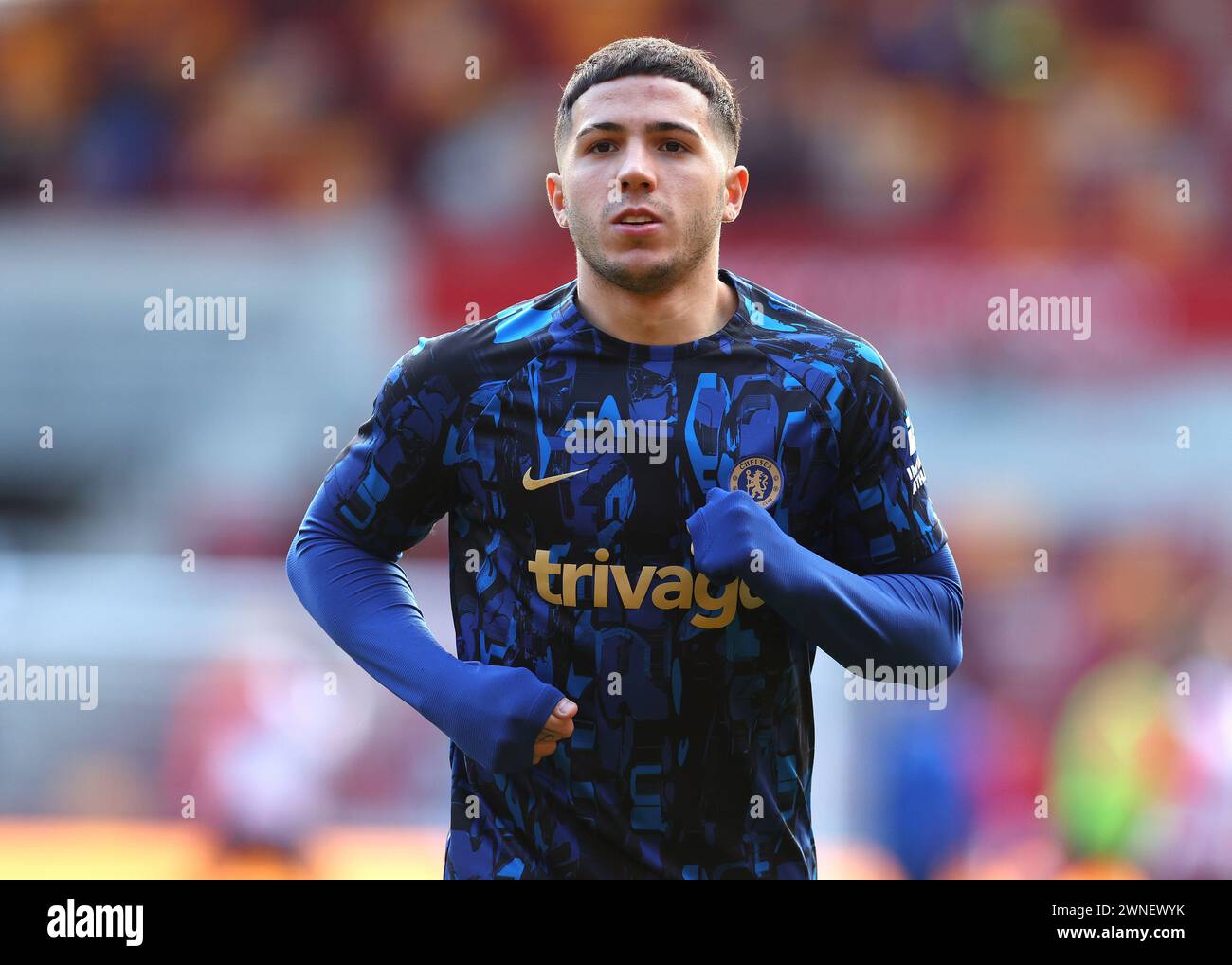 London, UK. 2nd Mar, 2024. Enzo Fernández of Chelsea warms up before ...