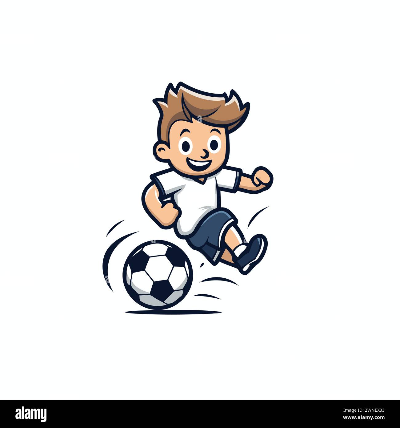 Boy playing soccer cartoon isolated on white background. Design element ...