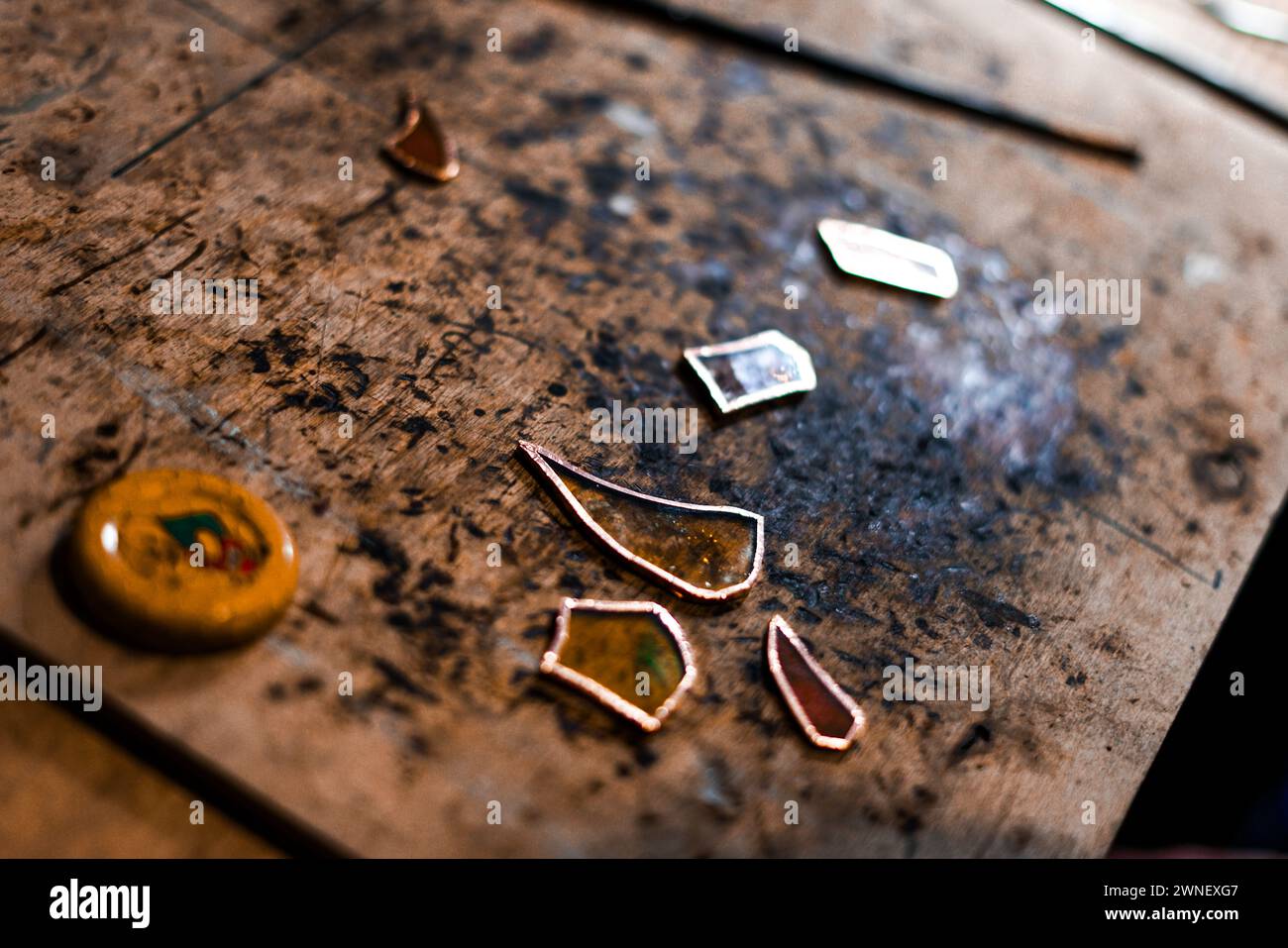 Stained glass workshop. Close up Stock Photo - Alamy
