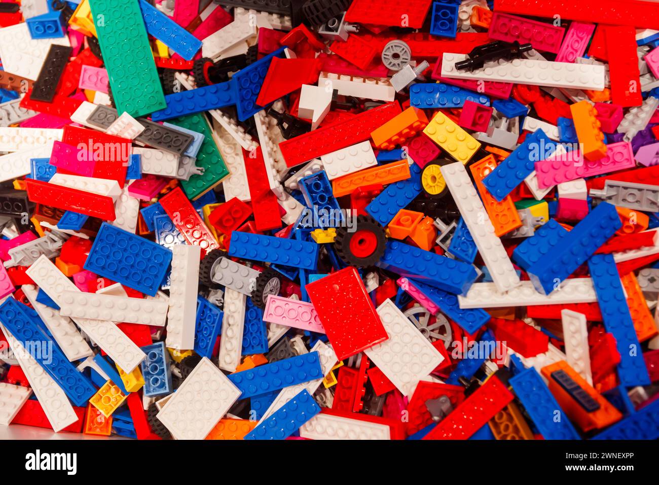 Billund, Denmark - 17 June 2023: Multi-colored plastic Lego brick ...