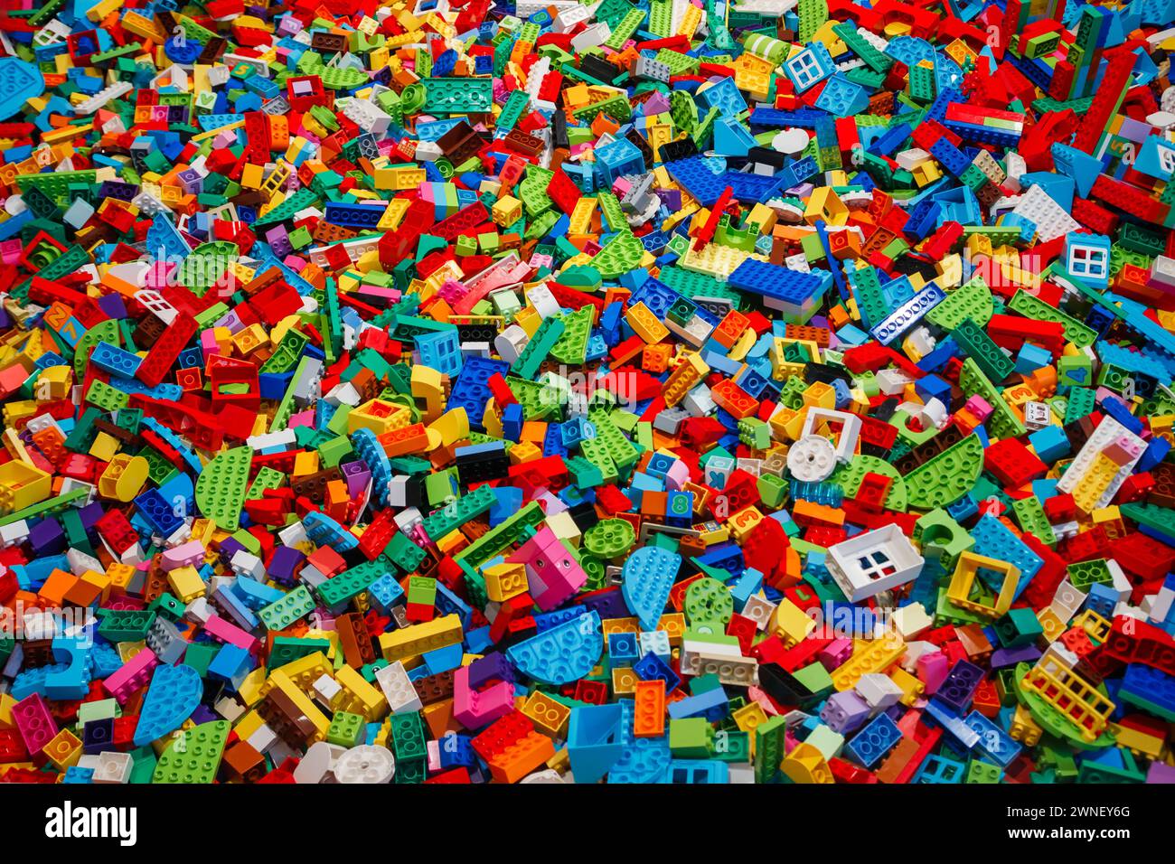 Billund, Denmark - 17 June 2023: Multi-colored plastic Lego Duplo brick ...