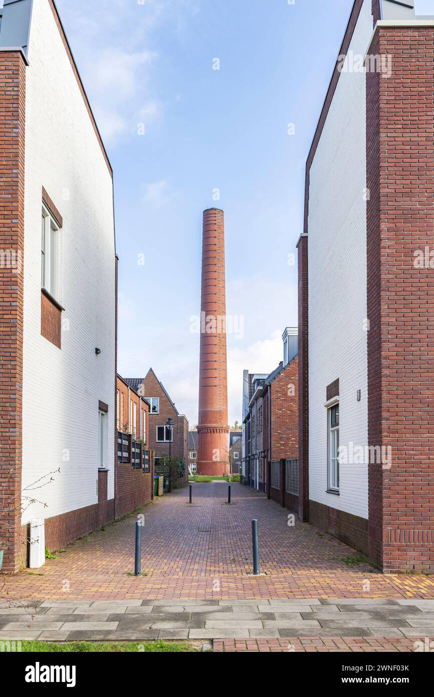 Modern newly build houses surrounding the old towers of the ENKA ...
