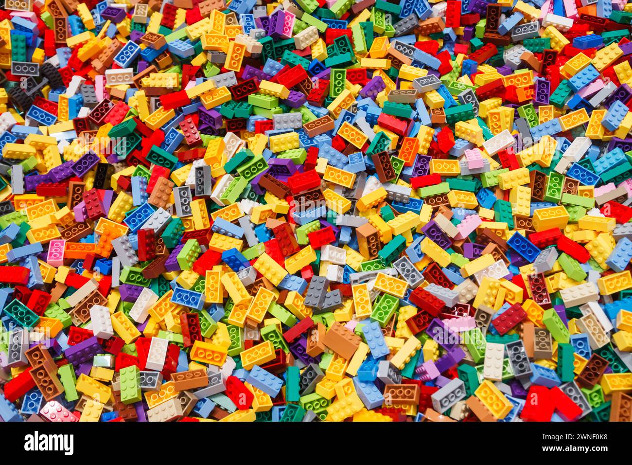 Billund, Denmark - 17 June 2023: Multi-colored plastic Lego brick ...