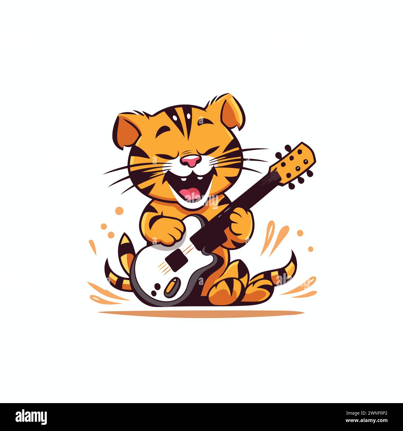 Cute tiger playing guitar. Vector illustration. Isolated on white ...