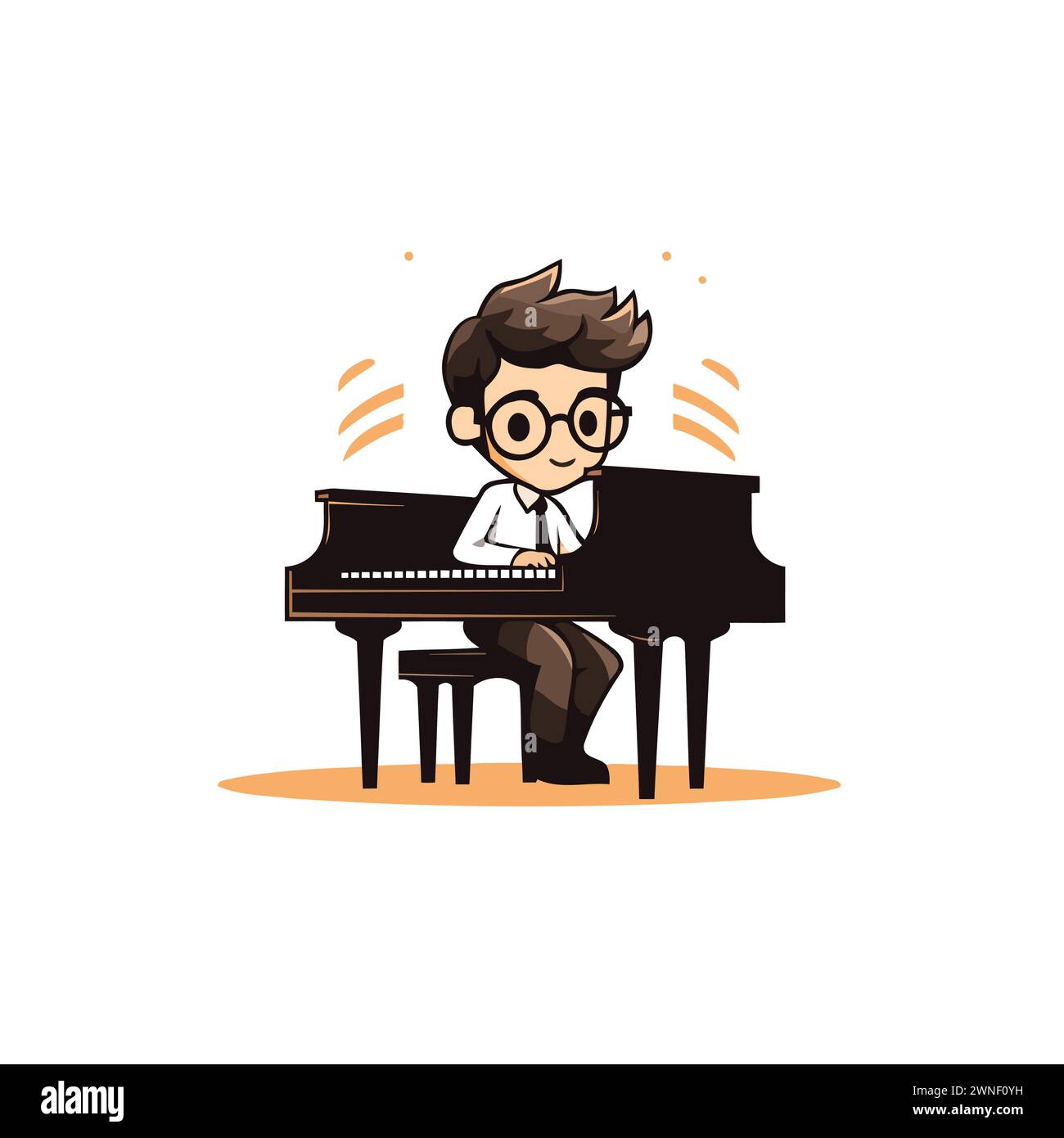Cartoon boy playing the piano. Vector illustration on white background ...