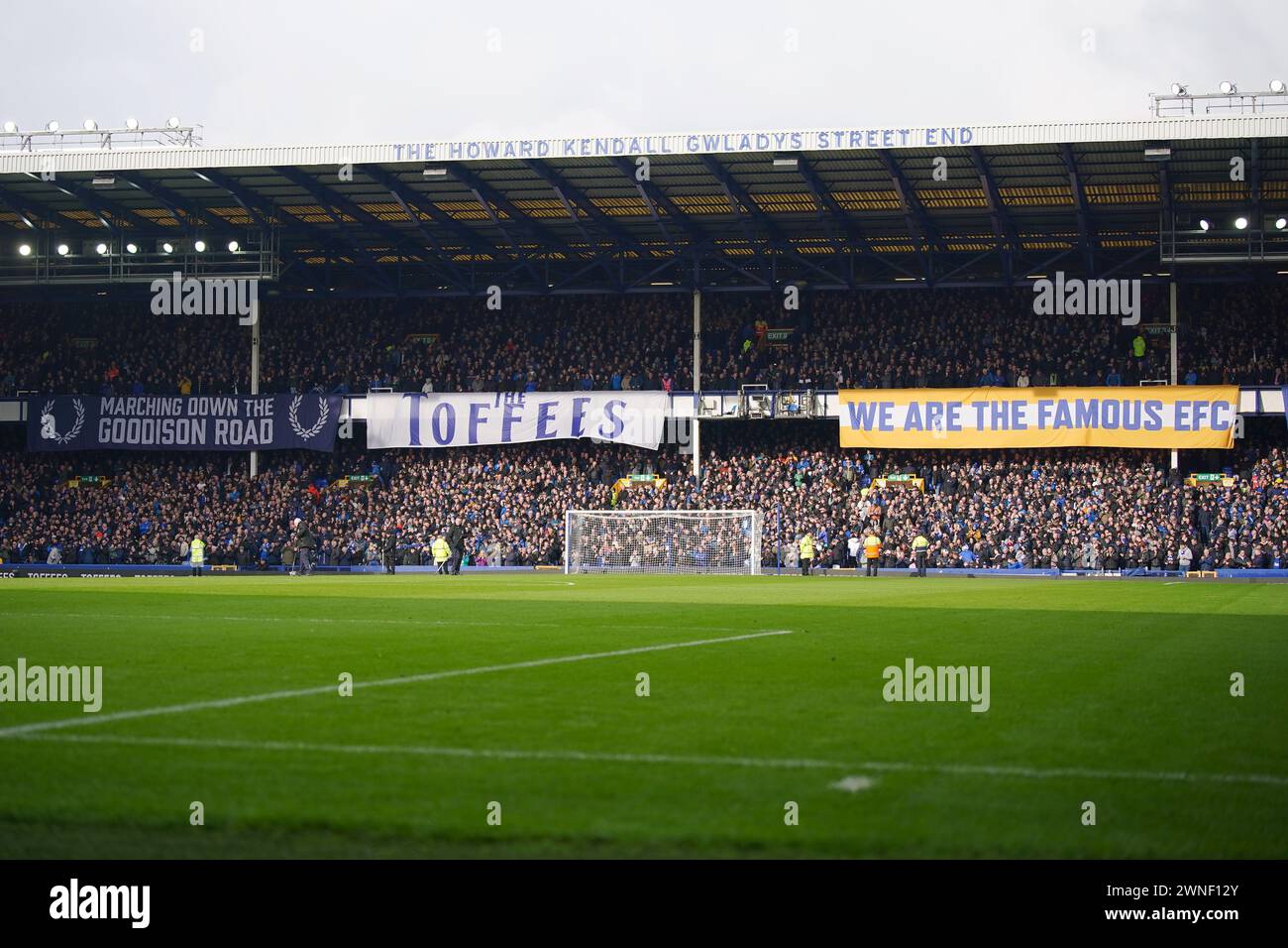 Everton fans display banners before the Premier League match at ...