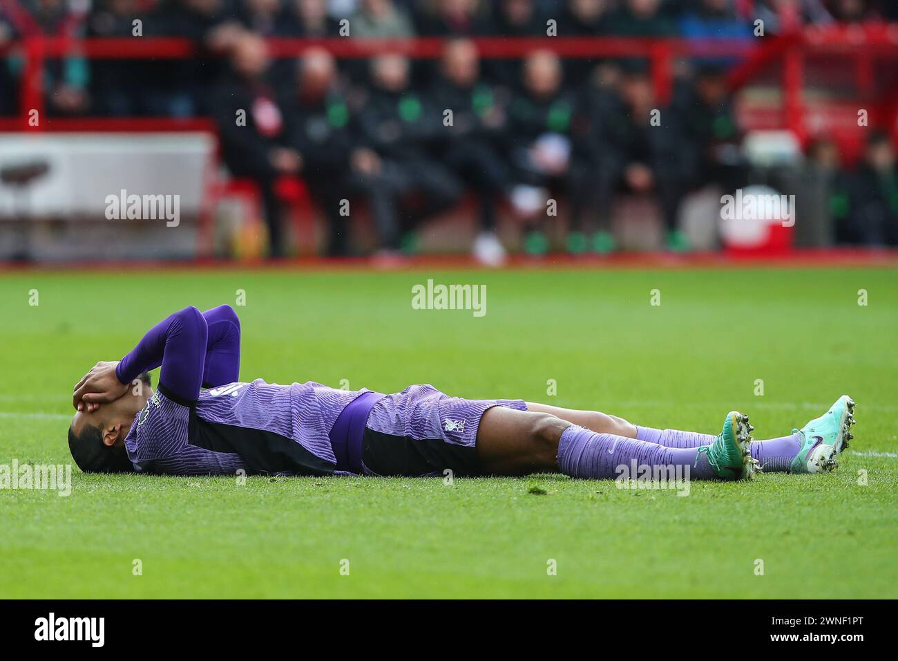 Nottingham, UK. 02nd Mar, 2024. Virgil van Dijk of Liverpool goes down ...