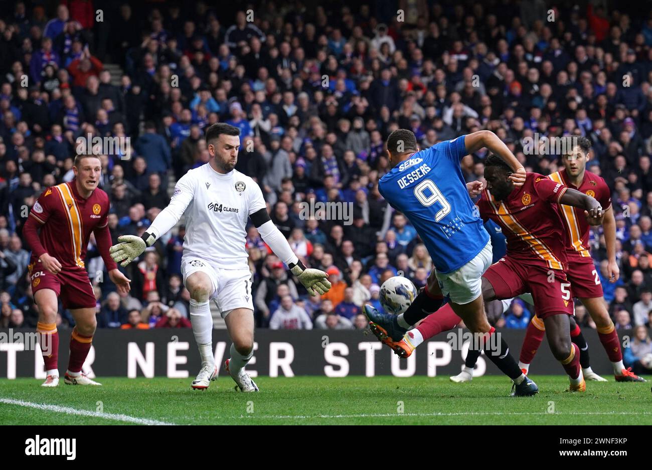 Rangers' Cyriel Dessers attempts a shot on goal during the cinch ...