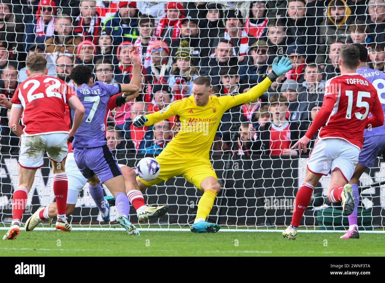 Matz Sels, Nottingham Forest goalkeeper clears the ball during the ...