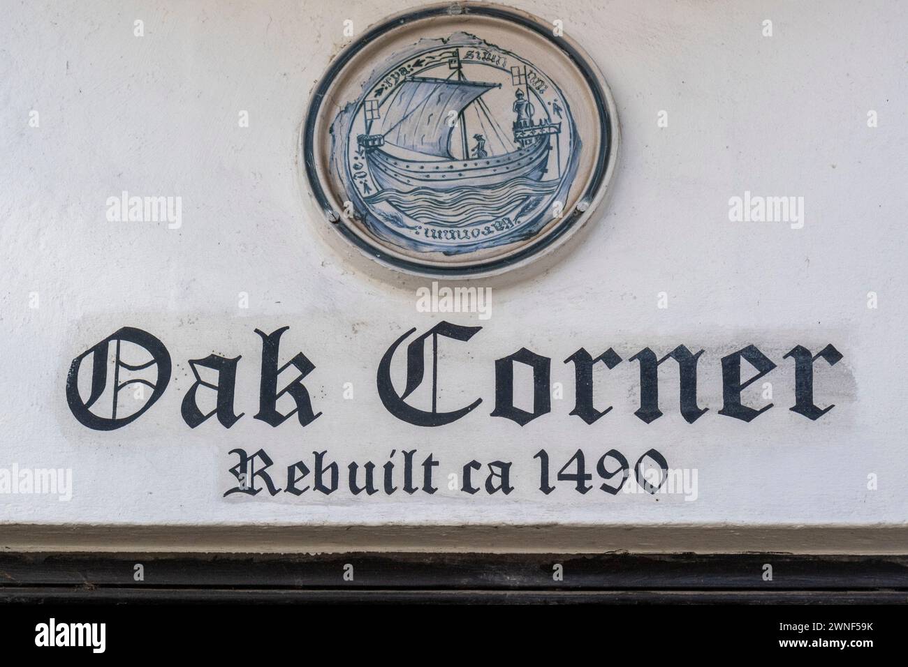 The sign above the entrance to Oak Corner, an historic Tudor house on ...