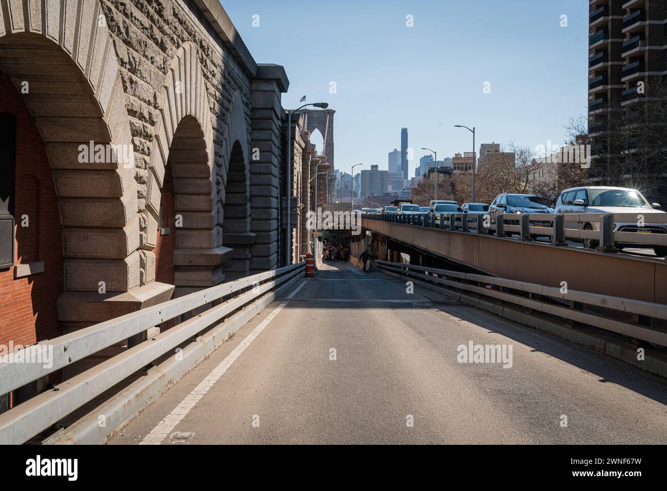 New York City, USA. 01st Mar, 2024. The ramp to the Brooklyn Bridge at ...