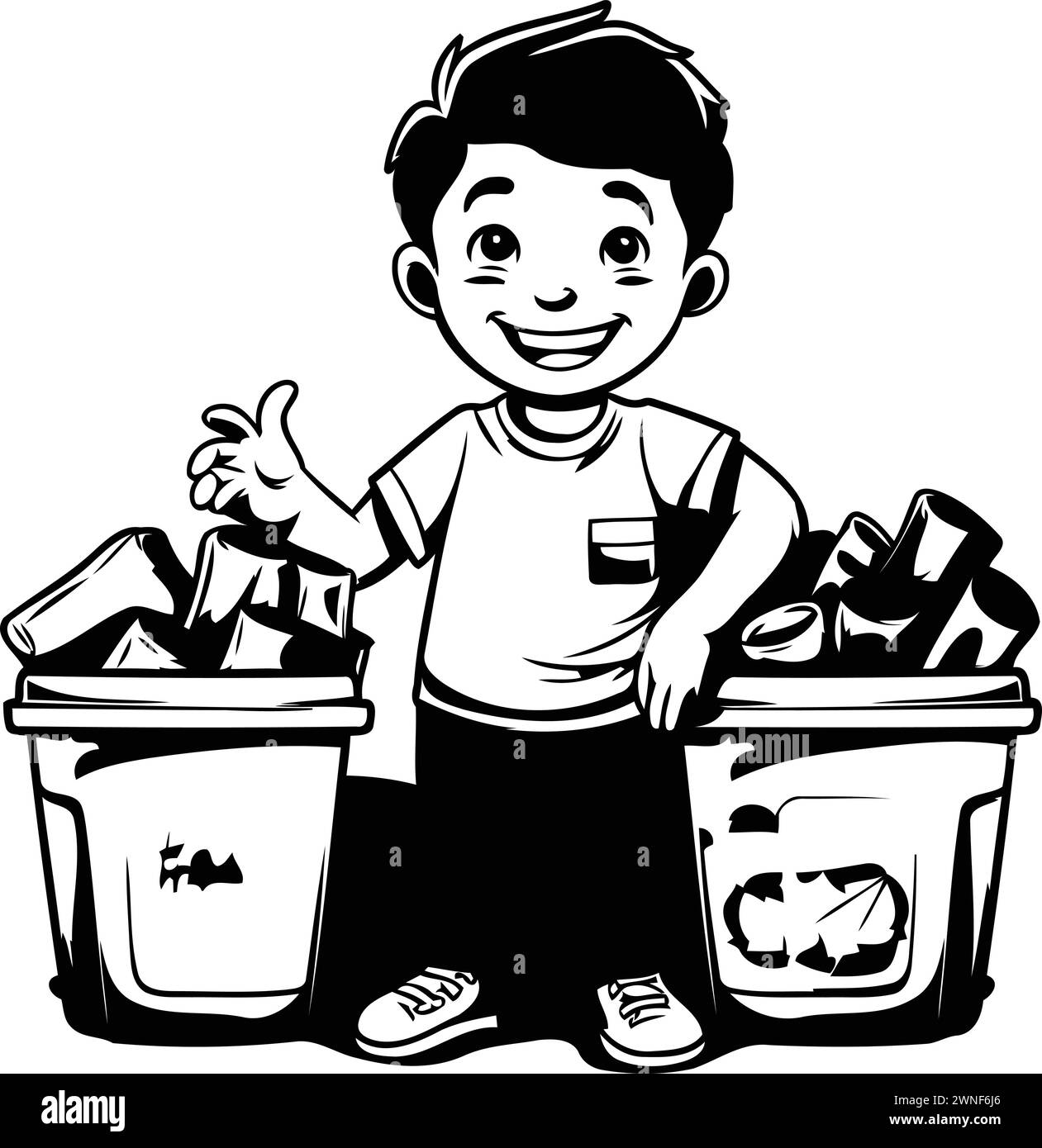 Garbage boy cartoon illustration Black and White Stock Photos & Images ...