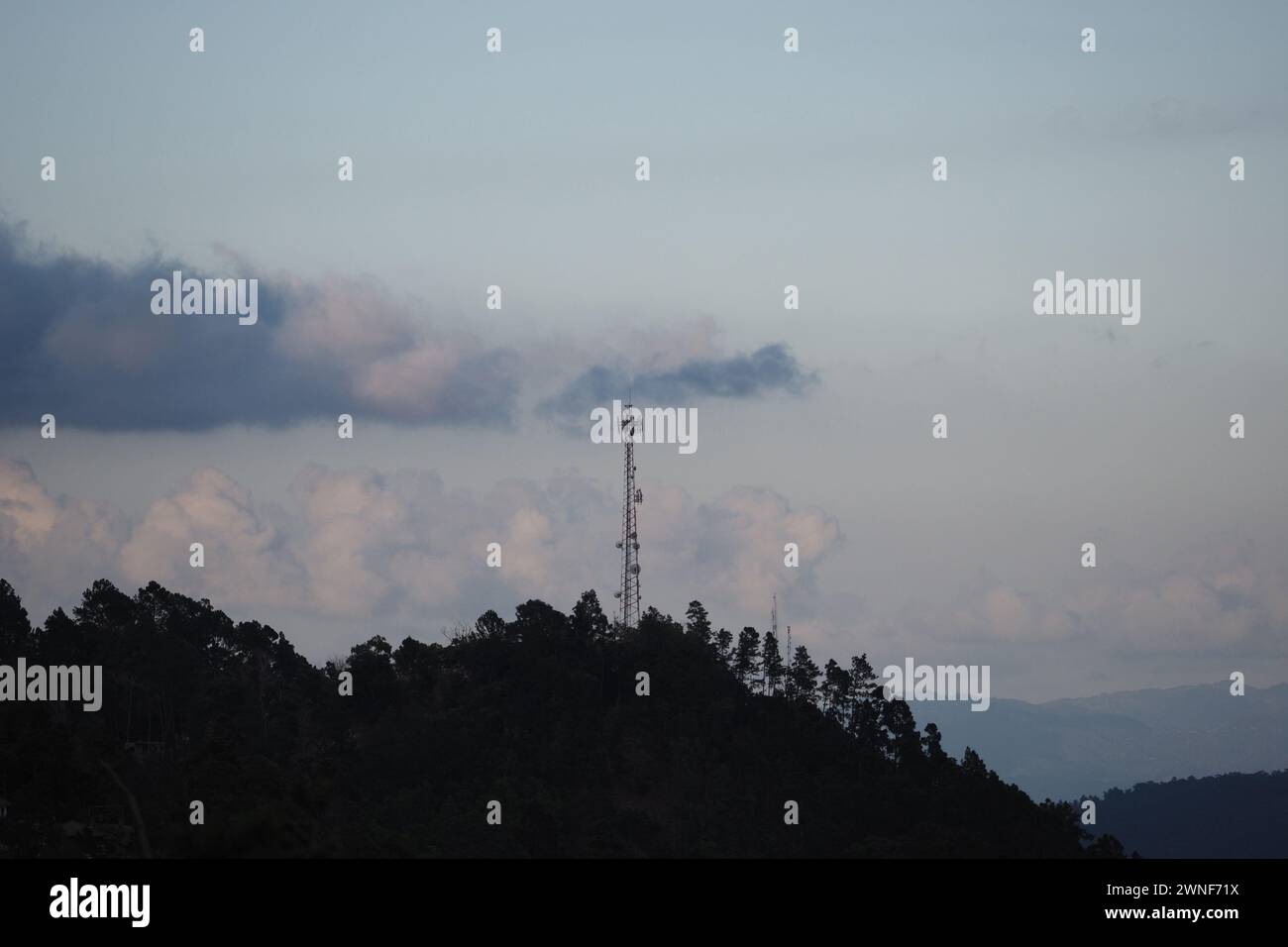 Mobile station receiver antenna, 5G cell tower at the top of a mountain ...